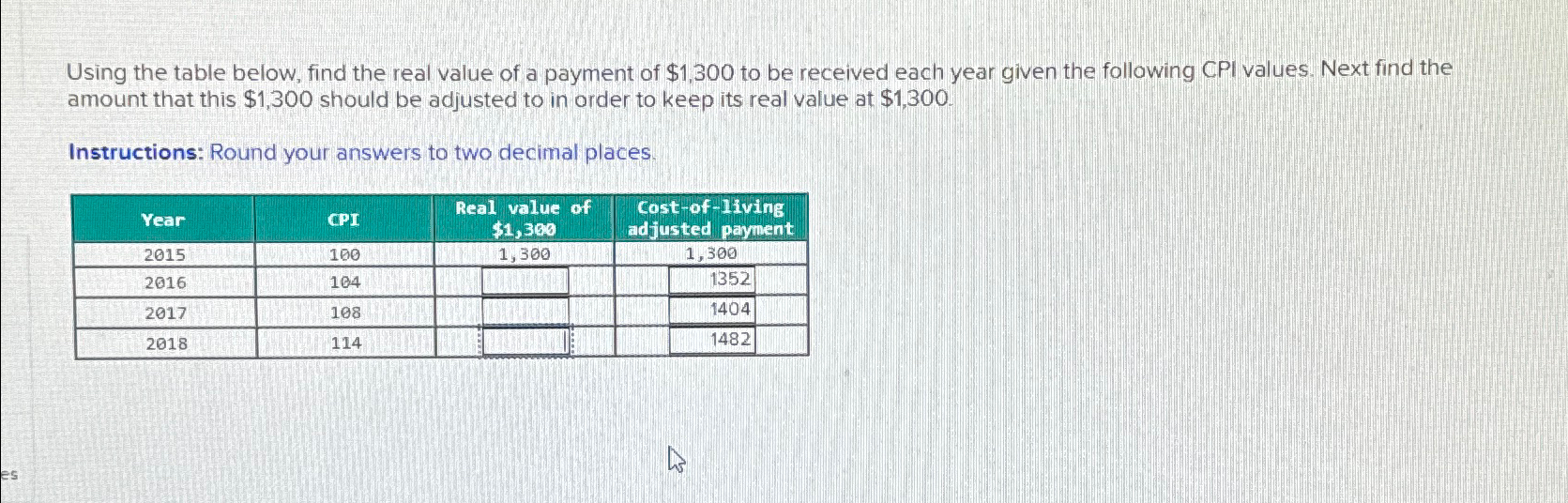 Solved Using the table below, find the real value of a | Chegg.com