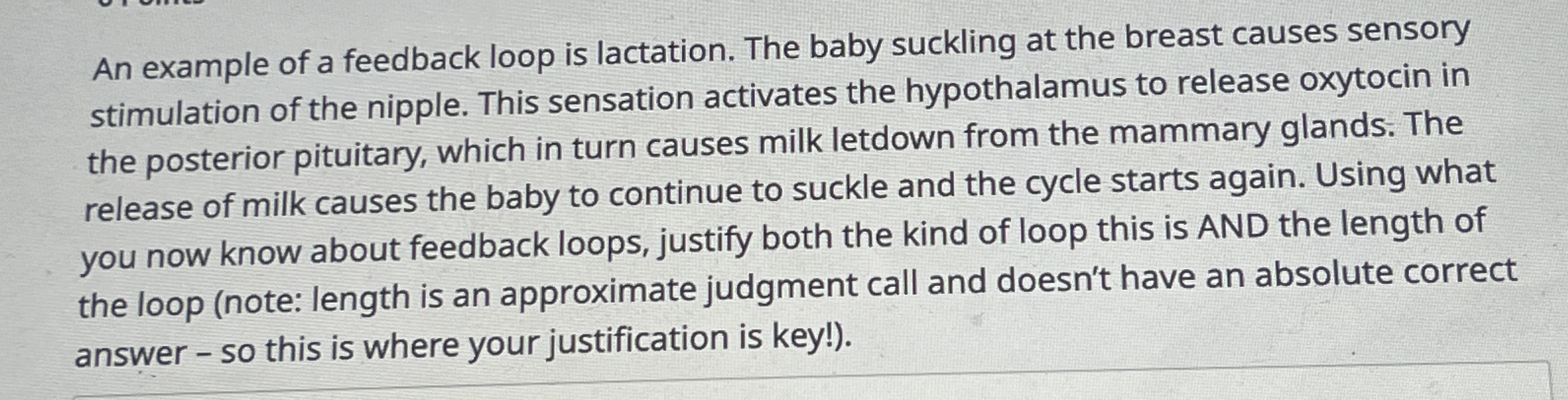 Solved An example of a feedback loop is lactation. The baby | Chegg.com