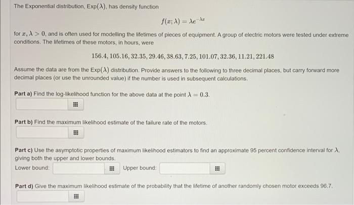 Solved The Exponential distribution, Exp(λ), has density | Chegg.com