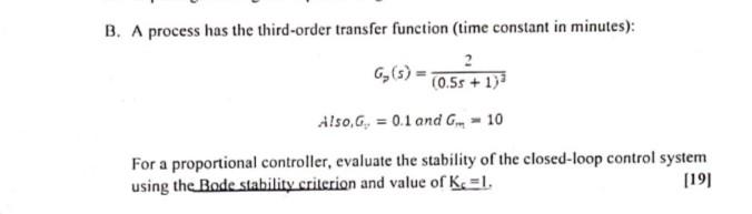 Solved B A Process Has The Third Order Transfer Function