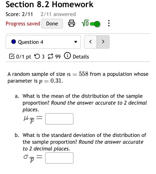 Solved The sampling distribution of the sample proportion | Chegg.com