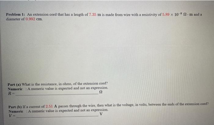 Solved Problem 1: An extension cord that has a length of | Chegg.com