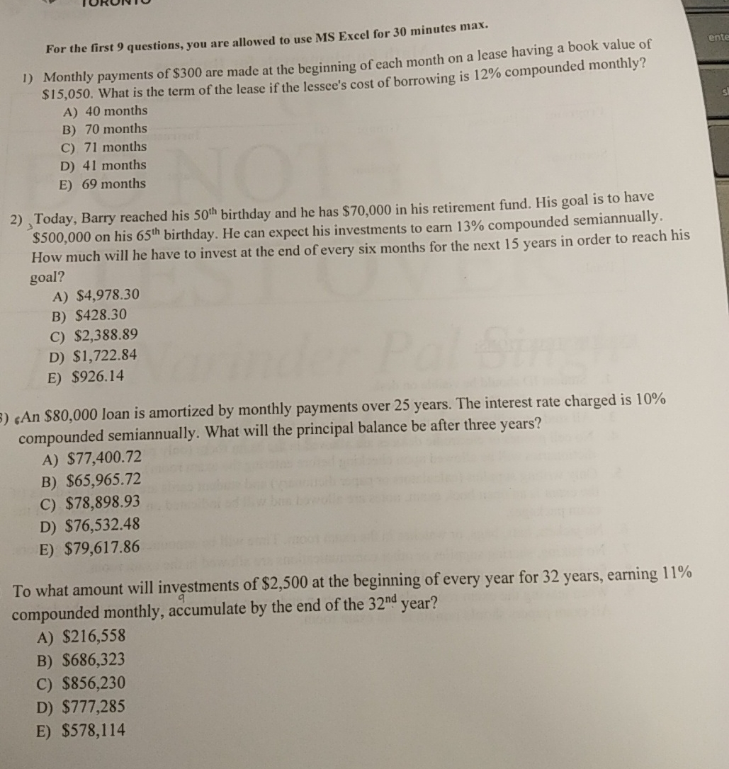 Solved For the first 9 ﻿questions, you are allowed to use MS | Chegg.com
