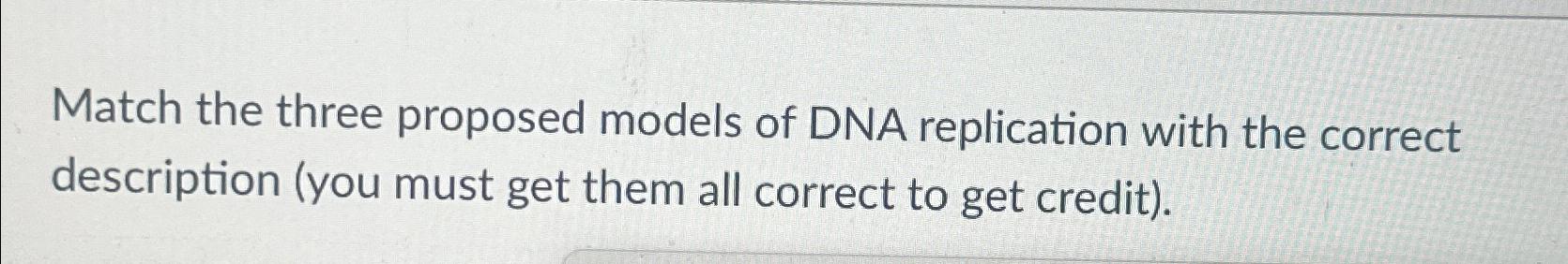 Solved Match the three proposed models of DNA replication | Chegg.com