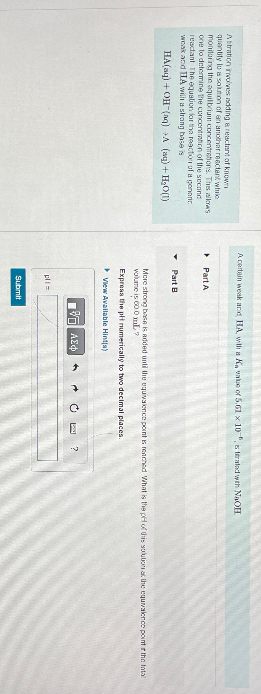 Solved A titration involves adding a reactant of known | Chegg.com