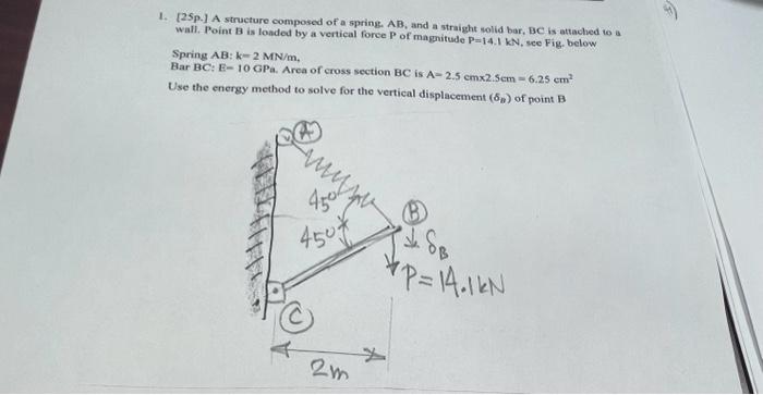 Solved 1. [25p.] A strueture composed of a spring. AB, and a | Chegg.com