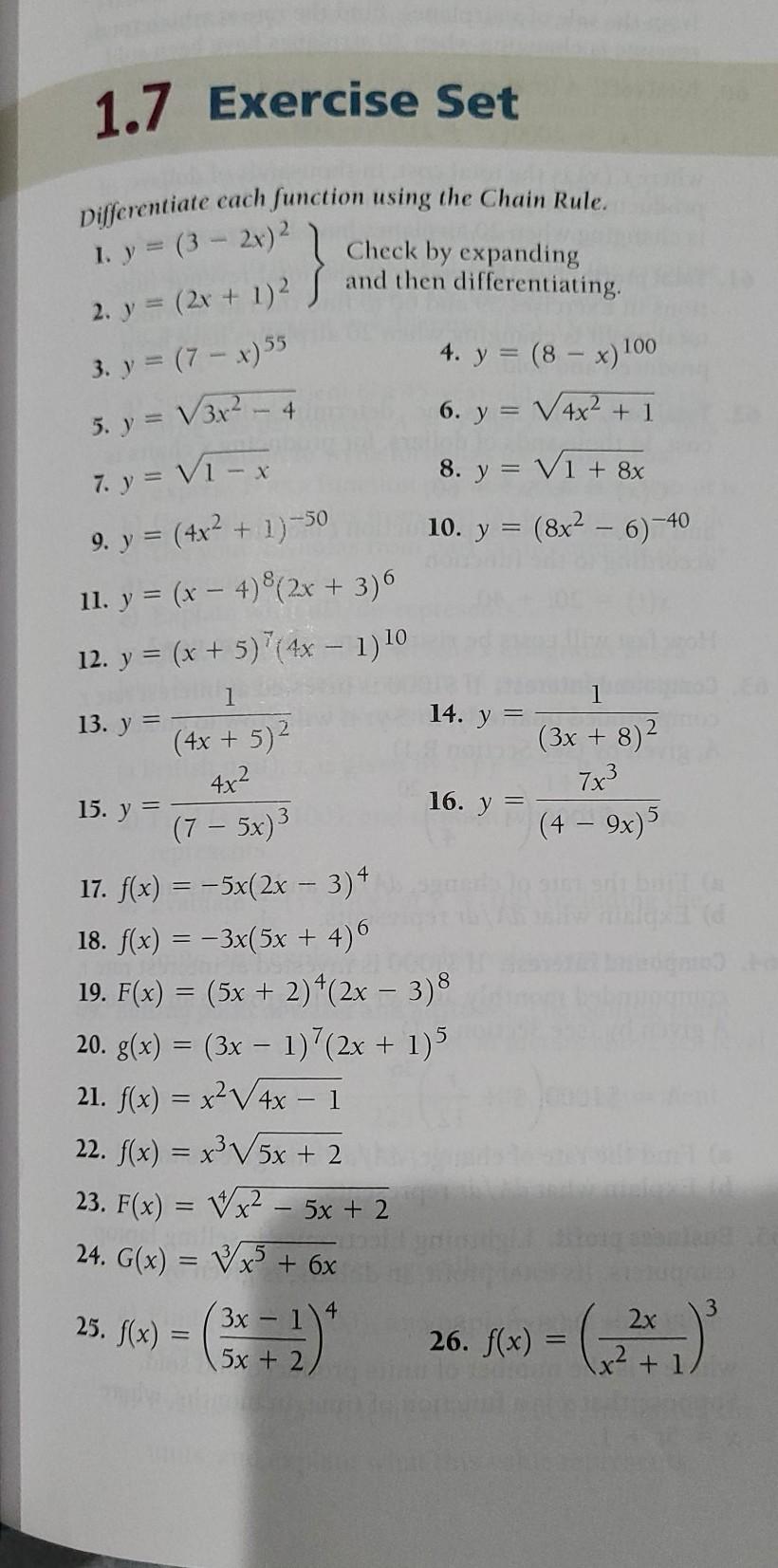 Solved 17 Exercise Set 1 Y 3 2x2 Differentiate Cach 