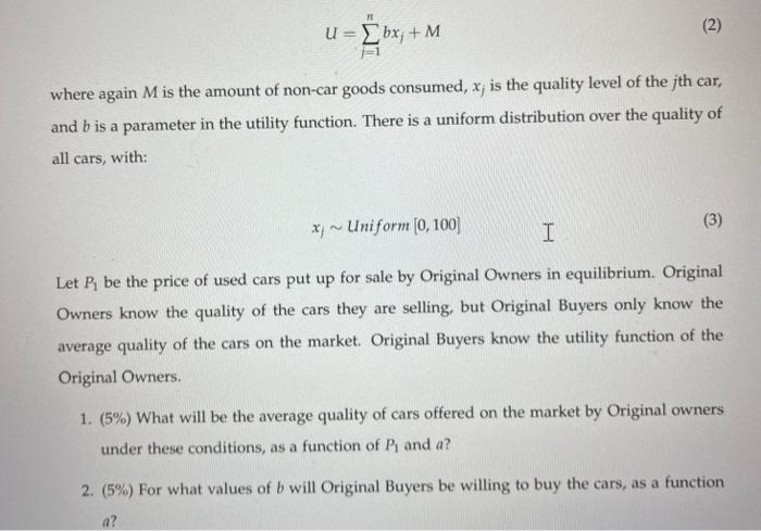 The Market for Lemons. Consider two sequential | Chegg.com
