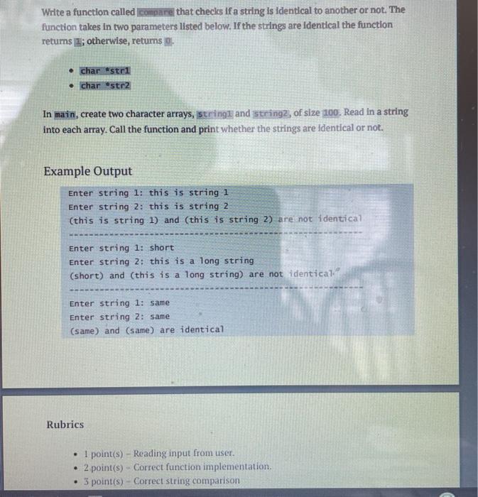 Solved Write a function called compare that checks If a | Chegg.com