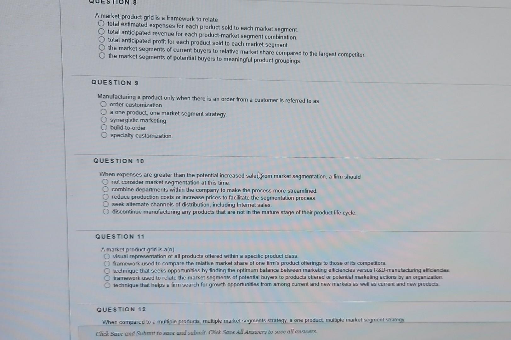 Solved A Market Product Grid Is A Framework To Relate Total