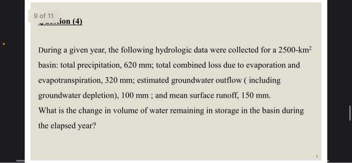Solved During a given year, the following hydrologic data | Chegg.com