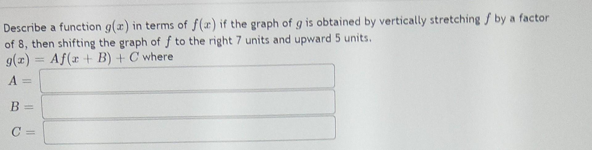 Solved Describe a function g(x) in terms of f(x) if the | Chegg.com