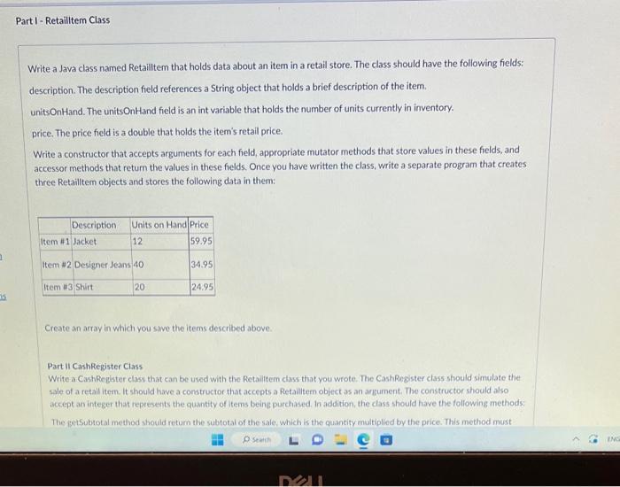 Solved Write A Java Class Named Retailtem That Holds Data 6032