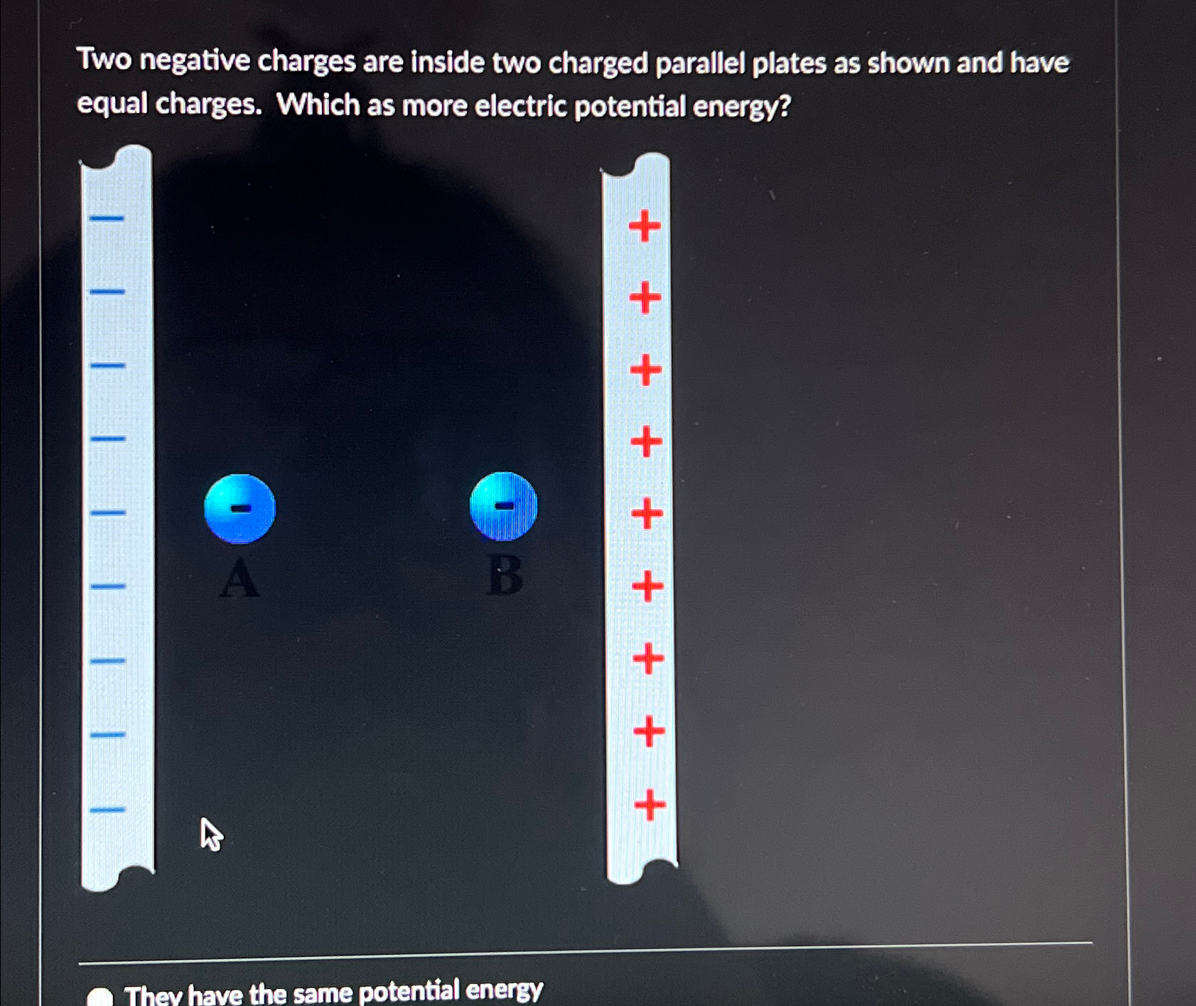 Solved Two negative charges are inside two charged parallel | Chegg.com