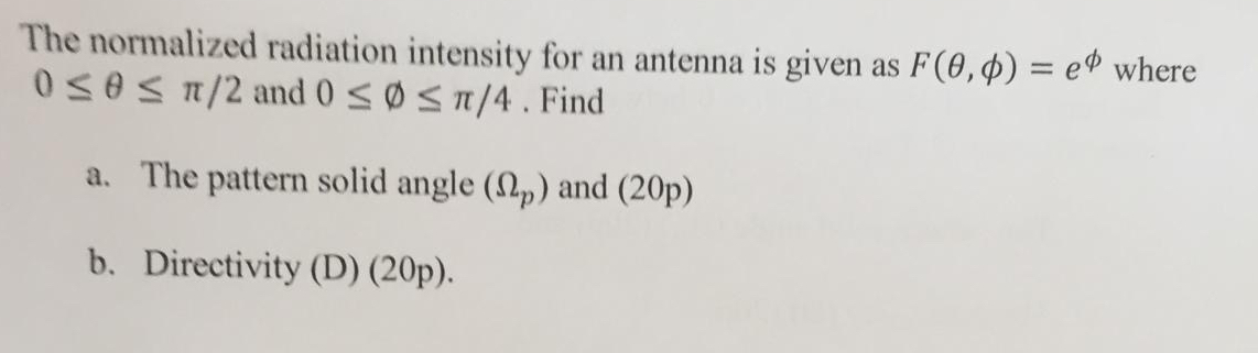 Solved The normalized radiation intensity for an antenna is | Chegg.com