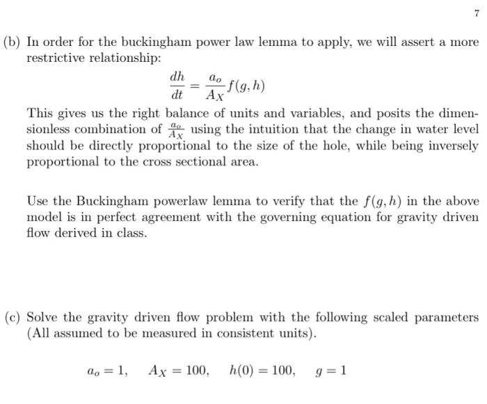 Solved a) In the tank draining problem we derived the | Chegg.com