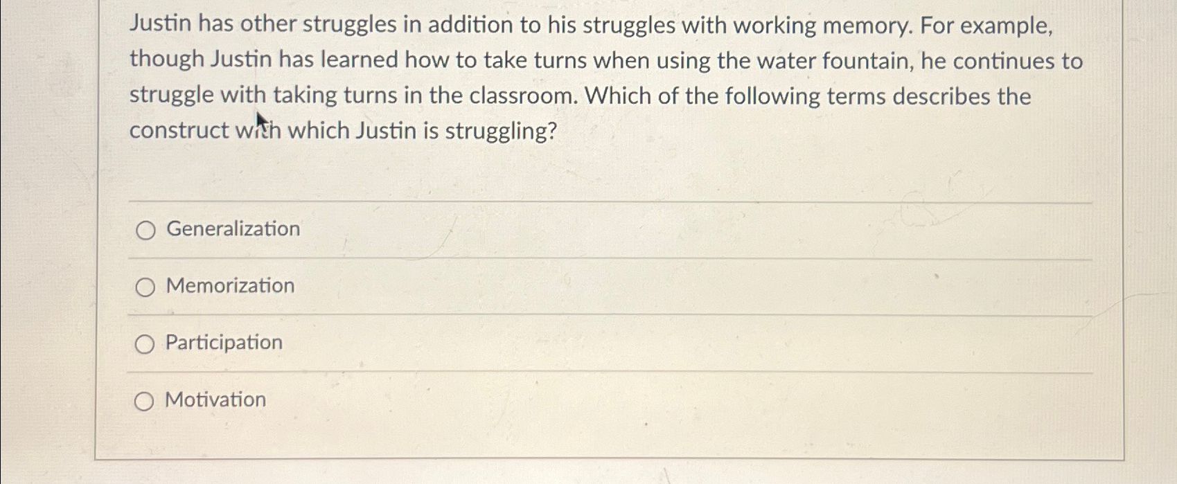 Solved Justin has other struggles in addition to his | Chegg.com