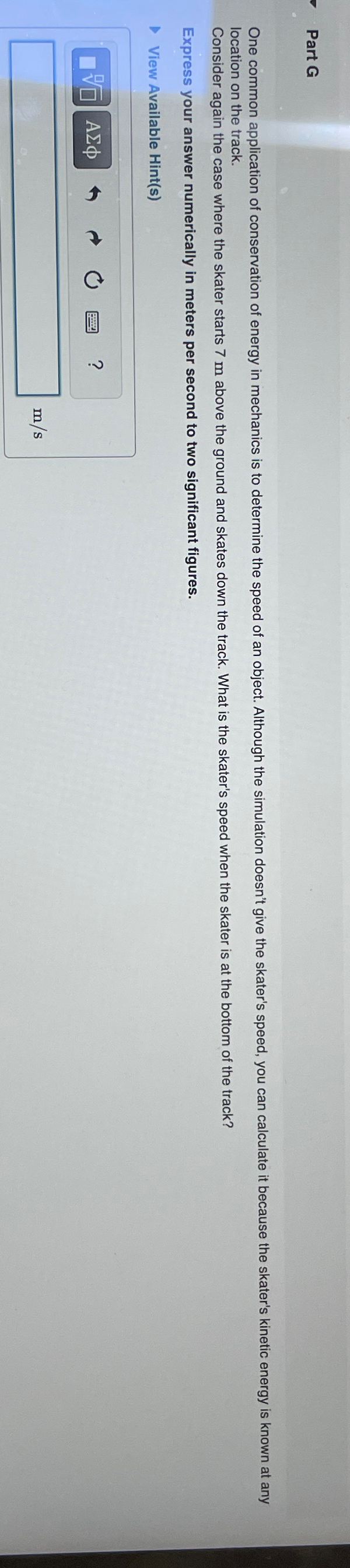 Solved Part G location on the track.Consider again the case | Chegg.com