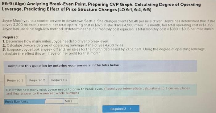 Solved E6-9 (Algo) Analyzing Break-Even Point, Preparing CVP | Chegg.com