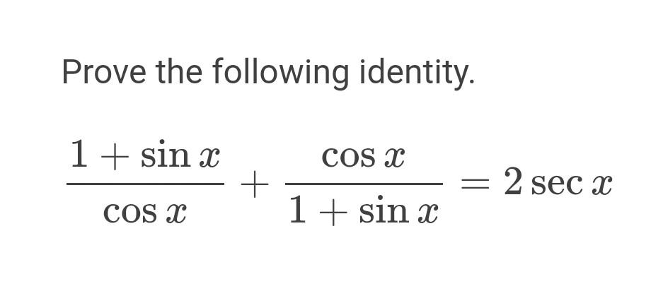 Solved Prove the following identity. | Chegg.com