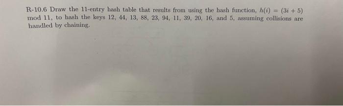 Solved R-10.6 Draw the 11-entry hash table that results from | Chegg.com