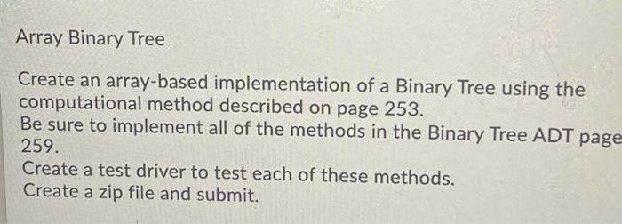 Solved Array Binary Tree Create an array-based | Chegg.com