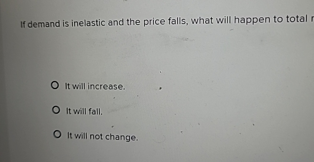 Solved If demand is inelastic and the price falls, what will | Chegg.com