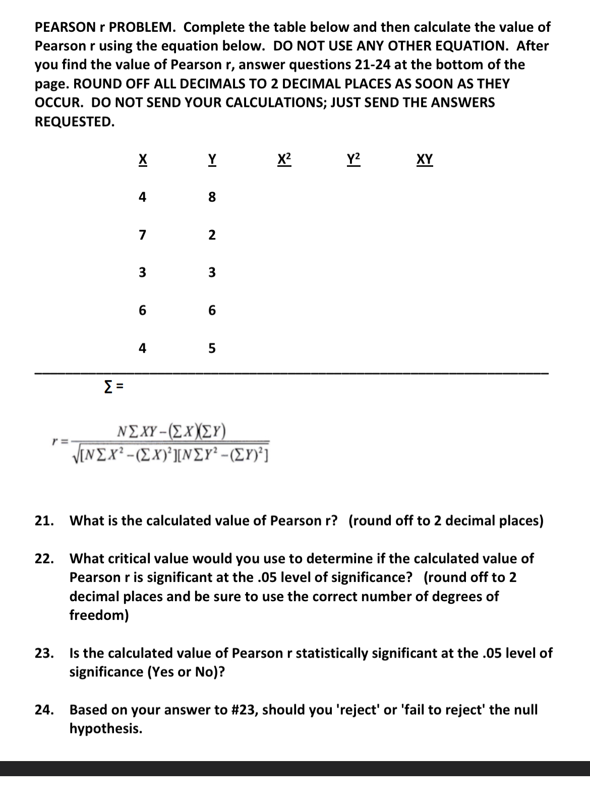 Solved PEARSON r ﻿PROBLEM. Complete the table below and then | Chegg.com