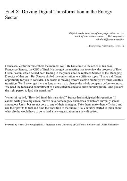 Enel X: Driving Digital Transformation in the Energy | Chegg.com