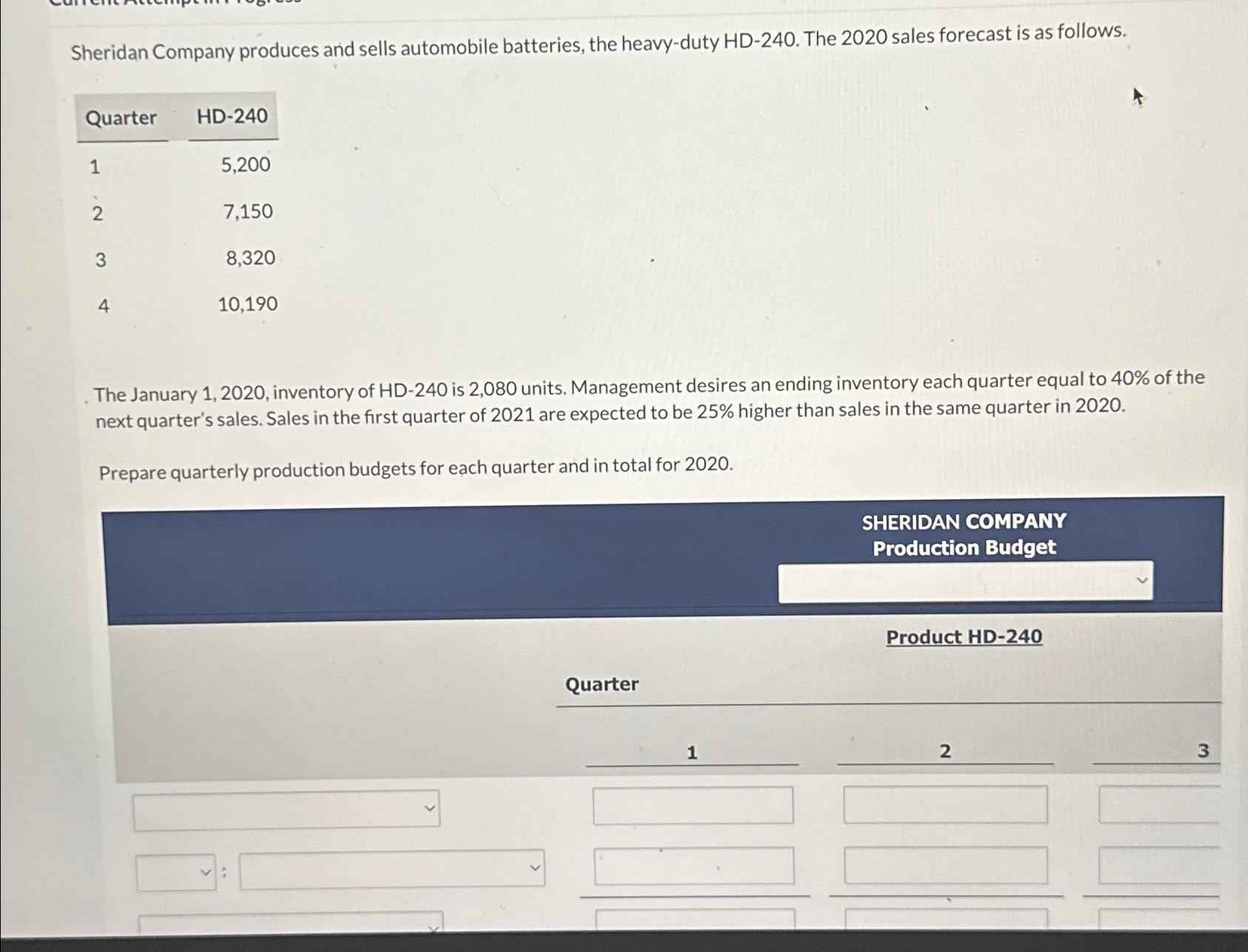 Sheridan Company produces and sells automobile | Chegg.com