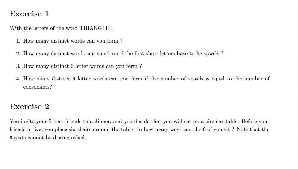 Solved Exercise 1With the letters of the word TRIANGLE :How | Chegg.com