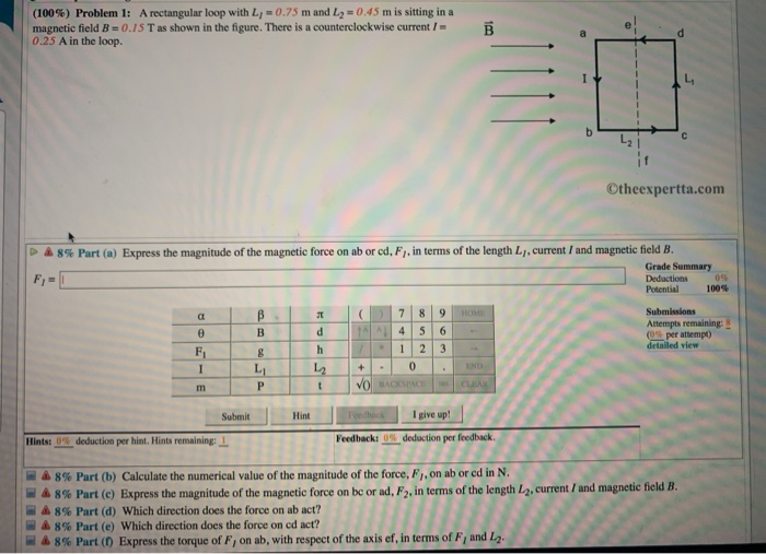 Solved (100%) Problem 1: A rectangular loop with L, = 0.75 m | Chegg.com