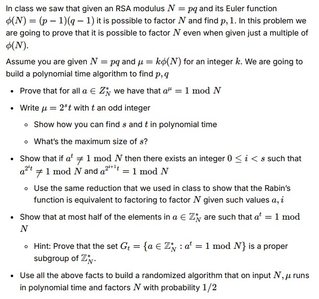 Solved In class we saw that given an RSA modulus N=pq ﻿and | Chegg.com