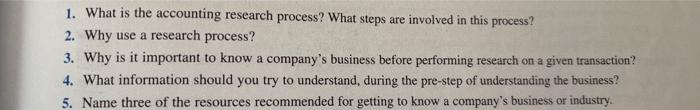 Solved 1. What is the accounting research process? What | Chegg.com