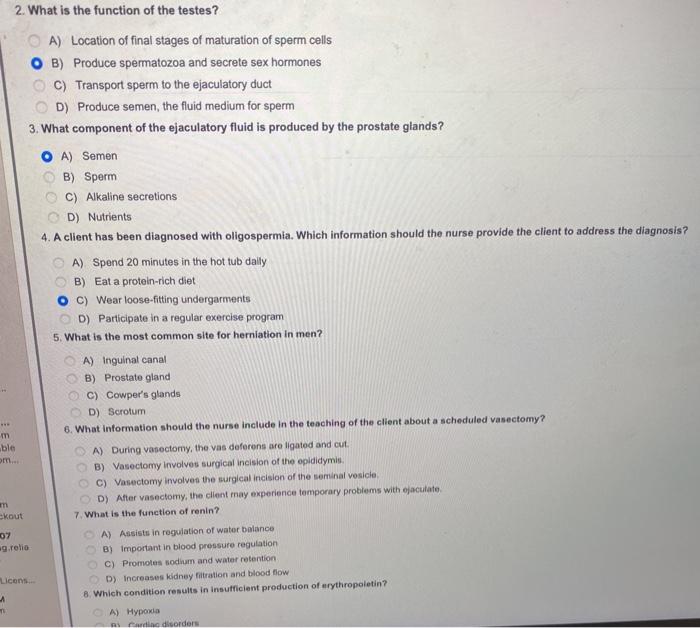 Solved om 2. What is the function of the testes? Hours: 00 | Chegg.com