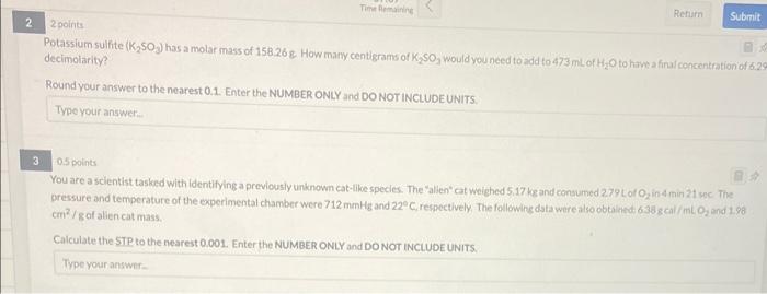 Solved 2 points Potassium sulfite (K2SO3) has a molar mass | Chegg.com