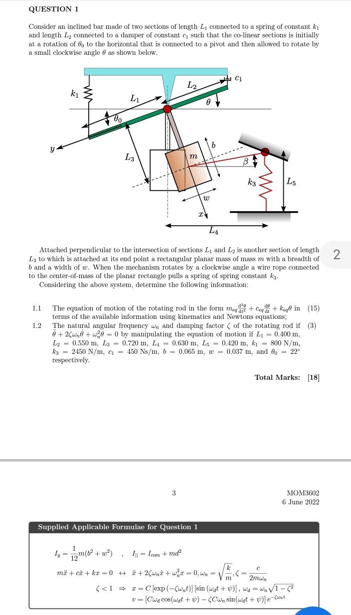 Solved QUESTION 1 Consider an inclined bar made of two | Chegg.com