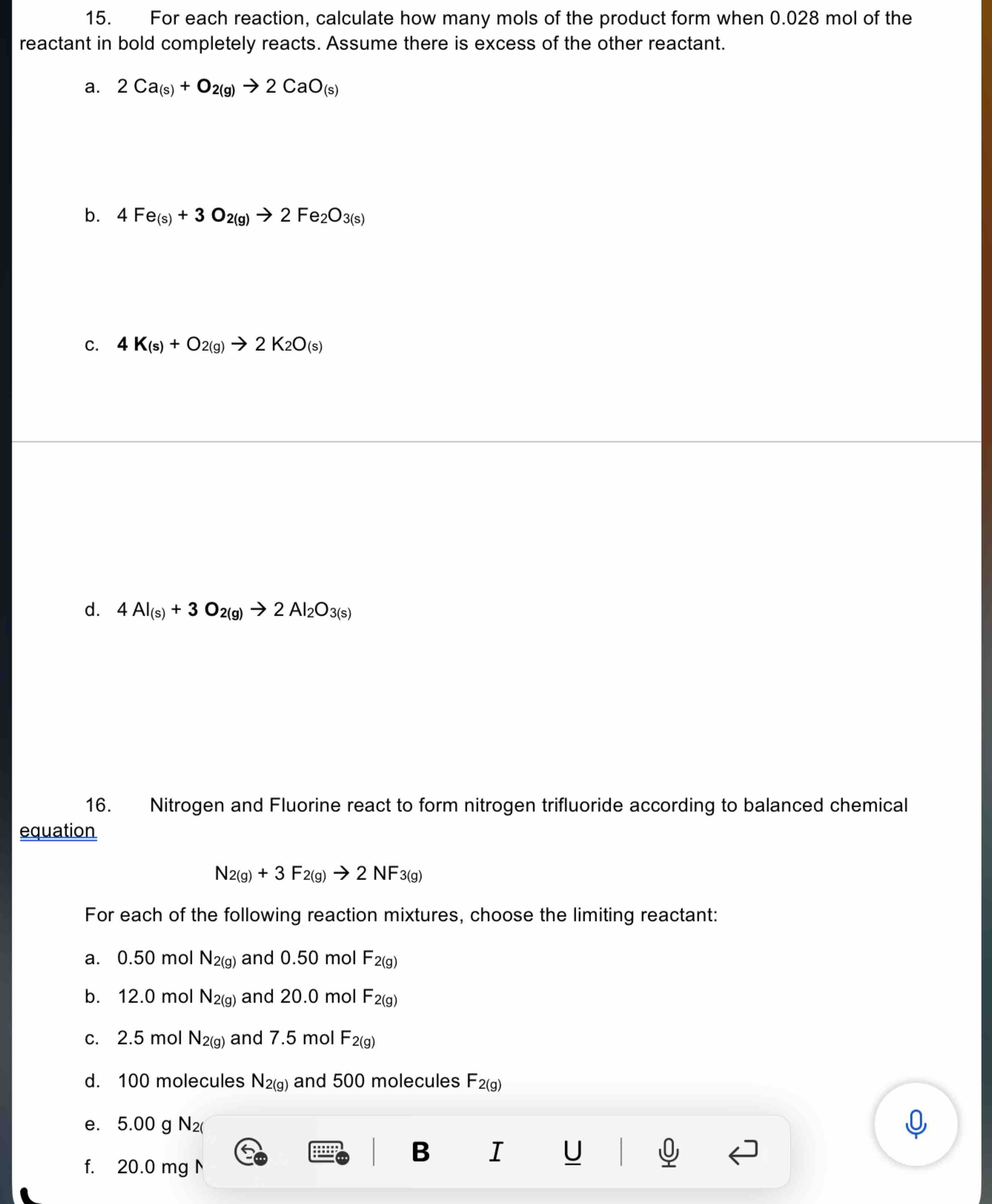 Solved For each reaction, calculate how many mols of the | Chegg.com