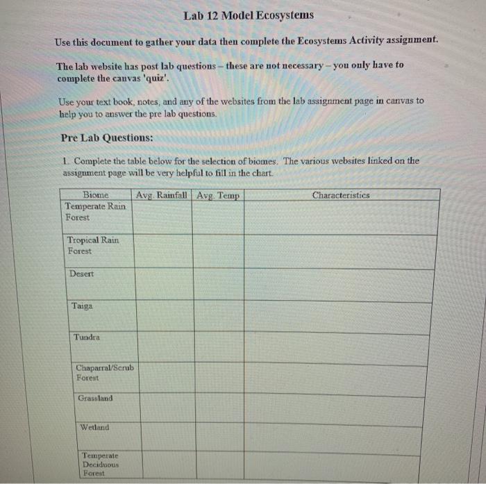 Solved Lab 12 Model Ecosystems Use this document to gather | Chegg.com