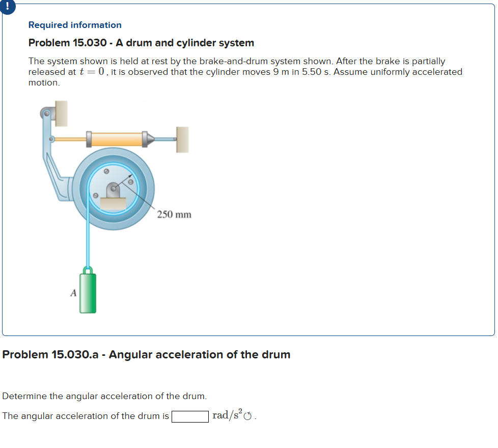 Solved Problem 15.030.a - ﻿Angular acceleration of the drum | Chegg.com