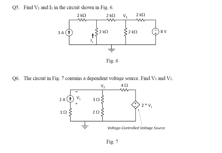 Solved Q5. ﻿Find V1 ﻿and I1 ﻿in the circuit shown in Fig. | Chegg.com