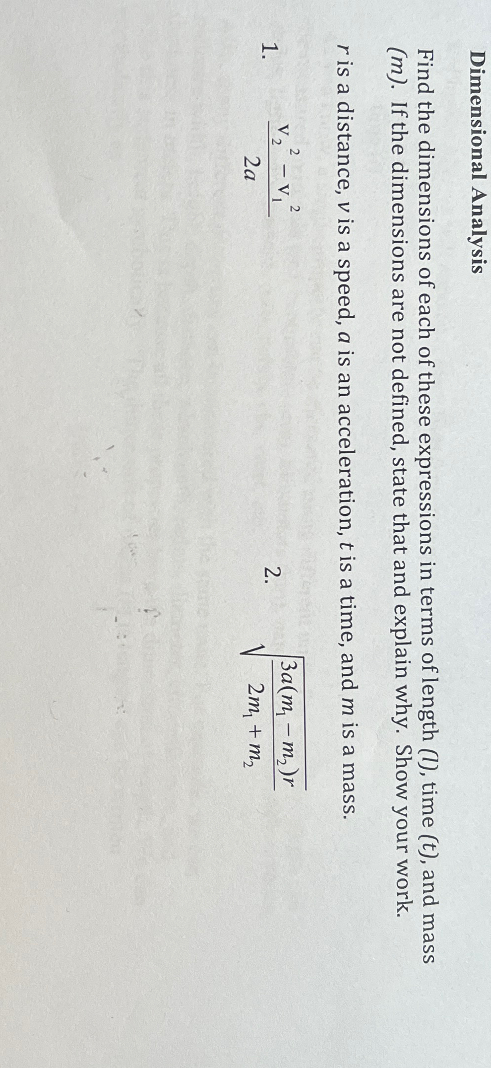 Solved Dimensional AnalysisFind the dimensions of each of | Chegg.com