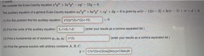 Solved (1 point) We consider the Euler-Cauchy equation "y"+ | Chegg.com