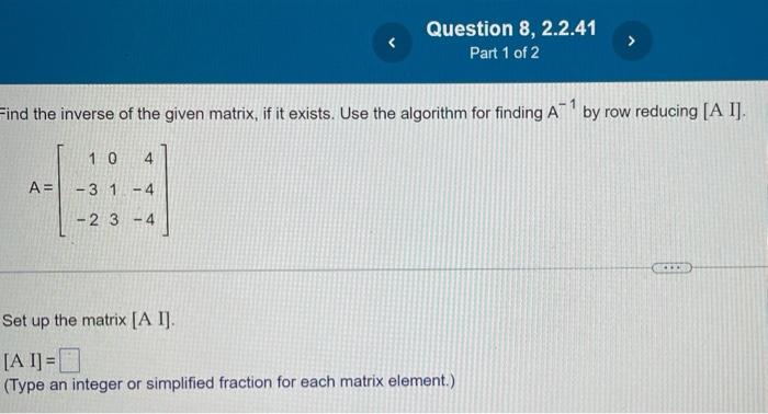 Solved Find the inverse of the given matrix, if it exists. | Chegg.com