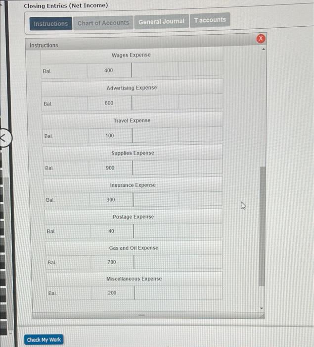 Solved Closing Entries (Net Income) Instructions Chart of | Chegg.com
