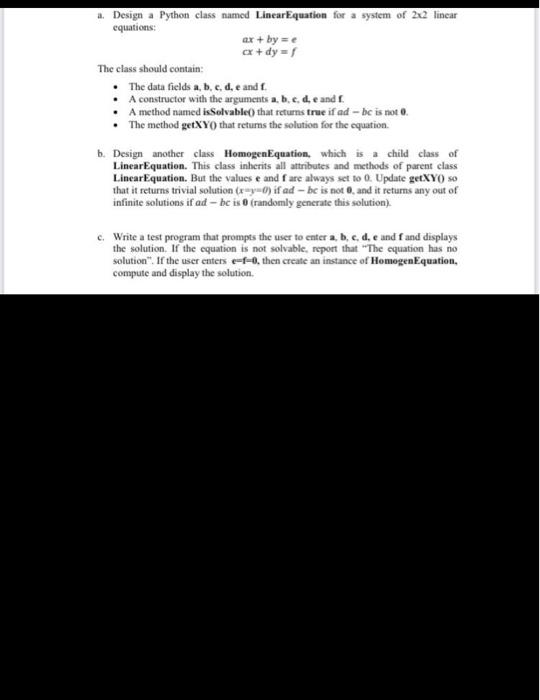 Solved a. Design a Python class named LinearEquation for a | Chegg.com