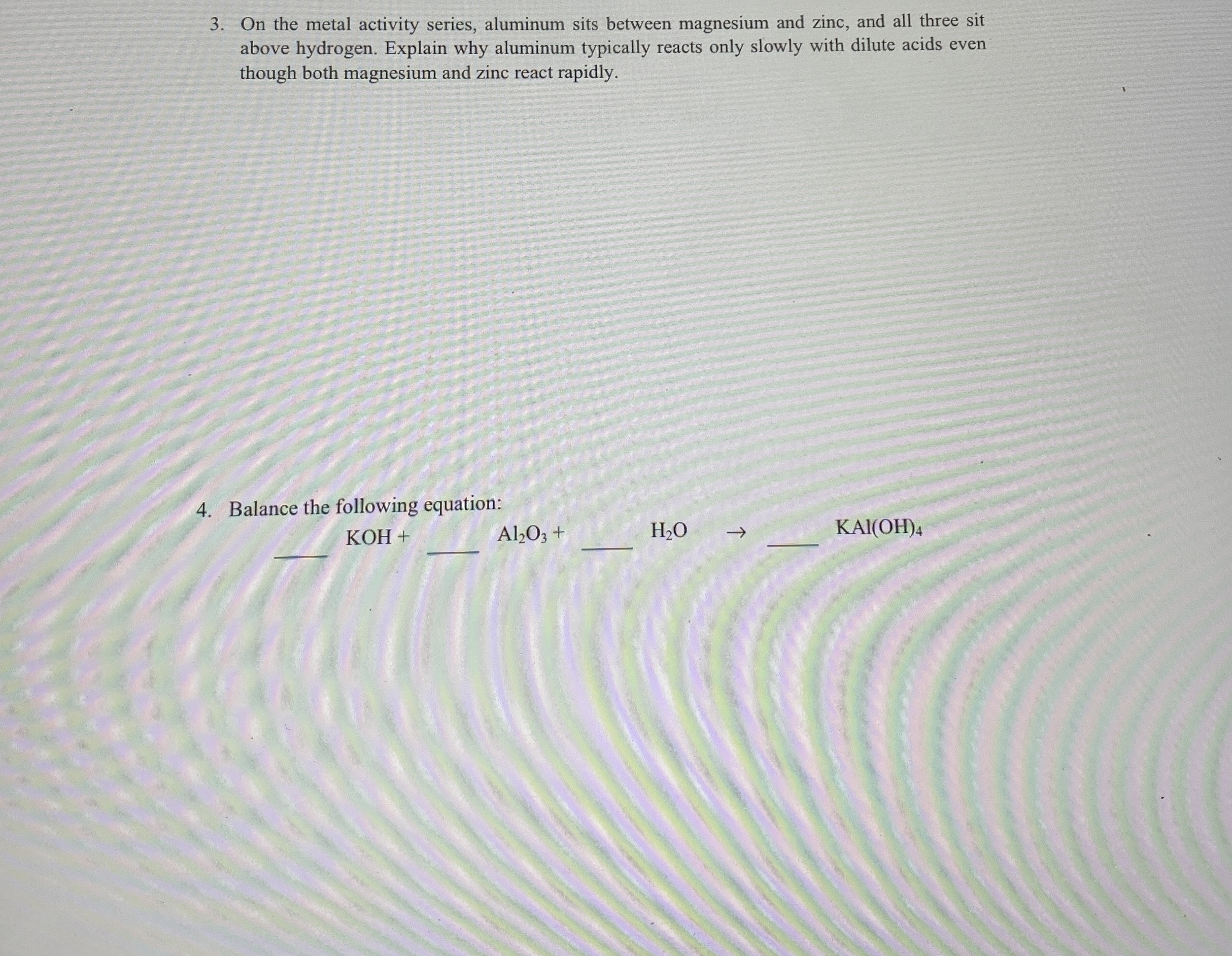 Solved On the metal activity series, aluminum sits between | Chegg.com