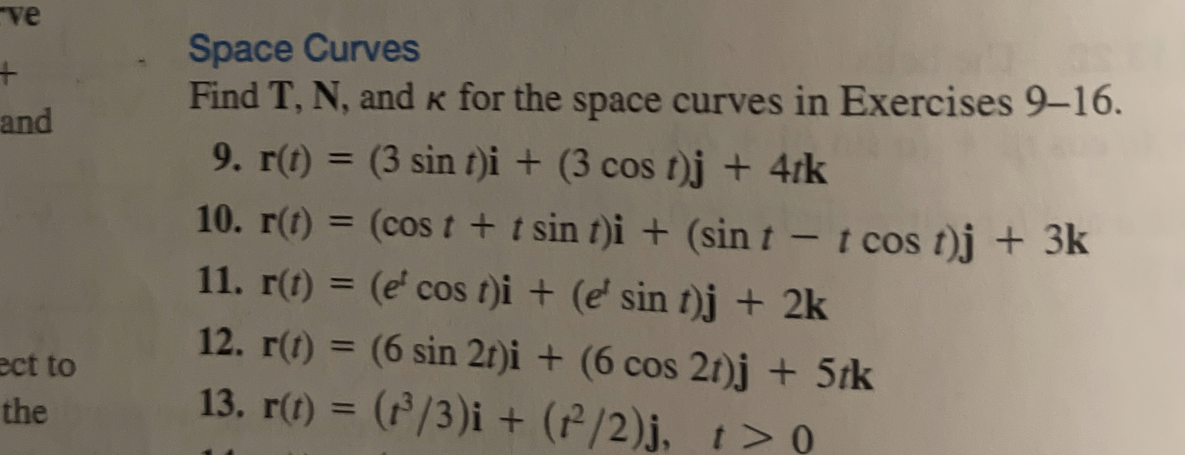 Solved Space CurvesFind T, ﻿N, ﻿and κ ﻿for the space curves | Chegg.com