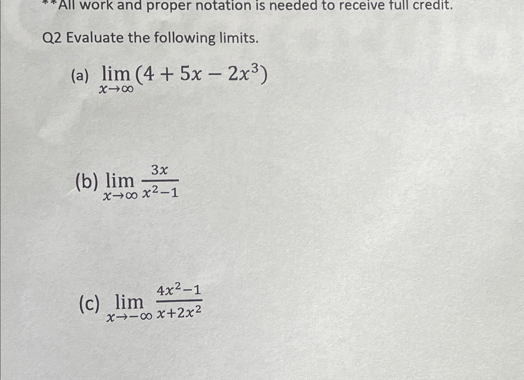 Solved All work and proper notation is needed to receive | Chegg.com