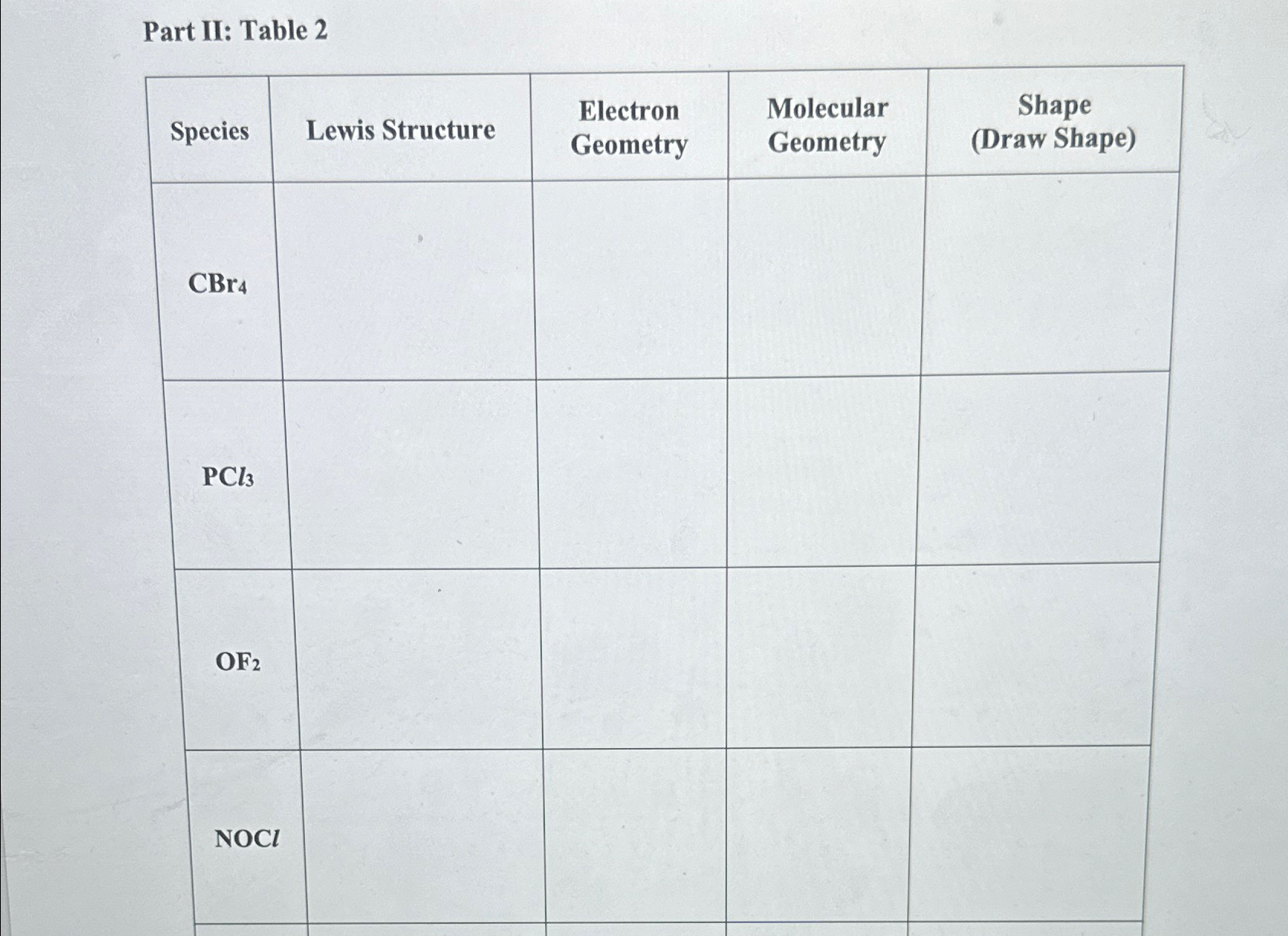 Solved Part II: Table 2\table[[Species,Lewis | Chegg.com